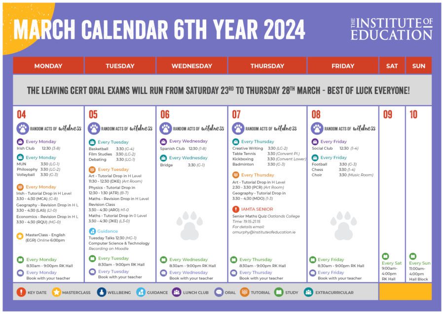 Monthly Calendar | March 2024 | The Institute of Education